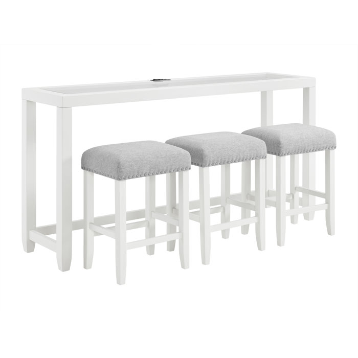 Wade Logan® Arystan Glass Top Counter Height Bar Console Table with 3 Stools Set & Reviews | Wayfair